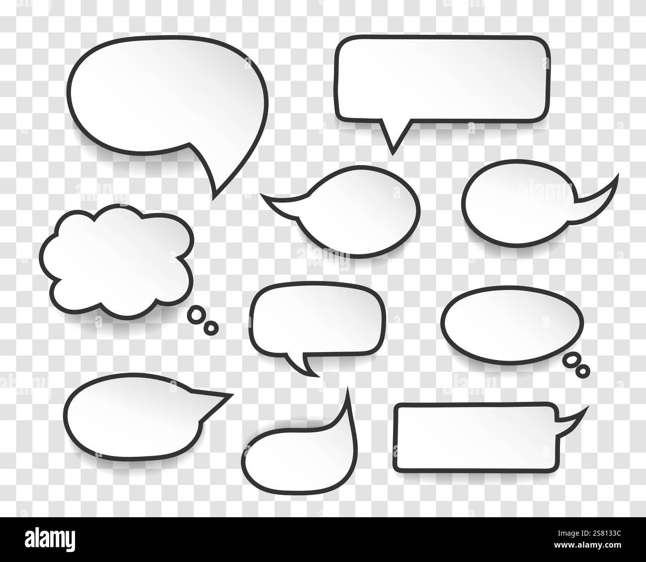 Set of hand drawn white speech bubbles with black stroke, vector eps10 ...