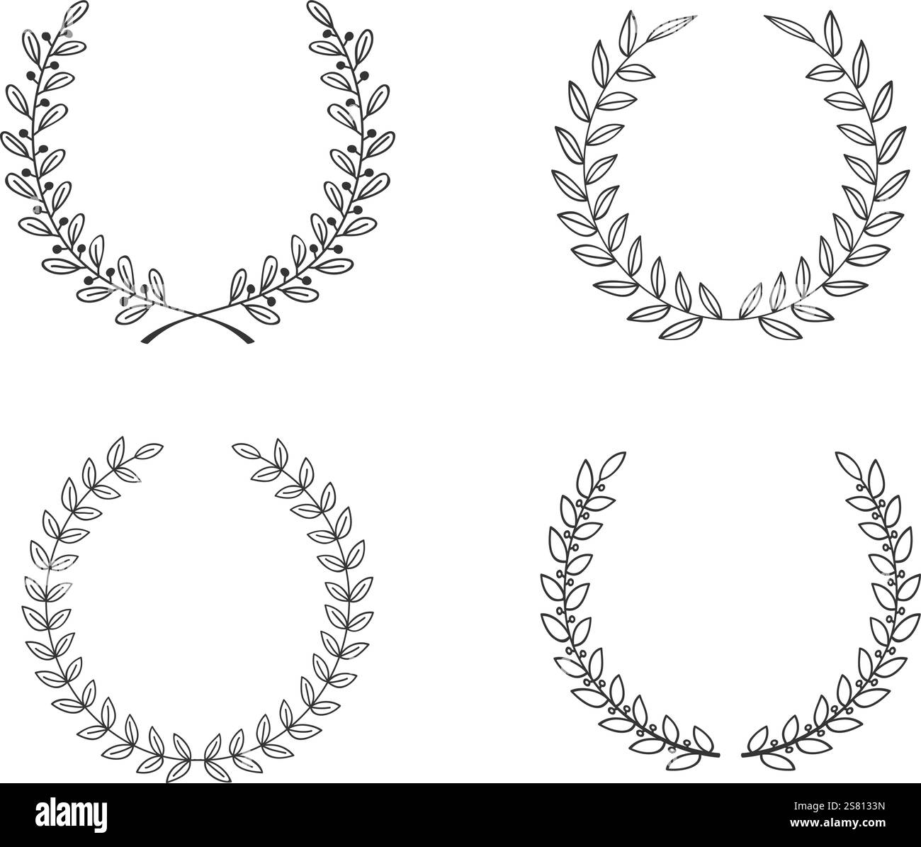 Four hand drawn laurel wreaths, vector eps10 illustration Stock Vector ...