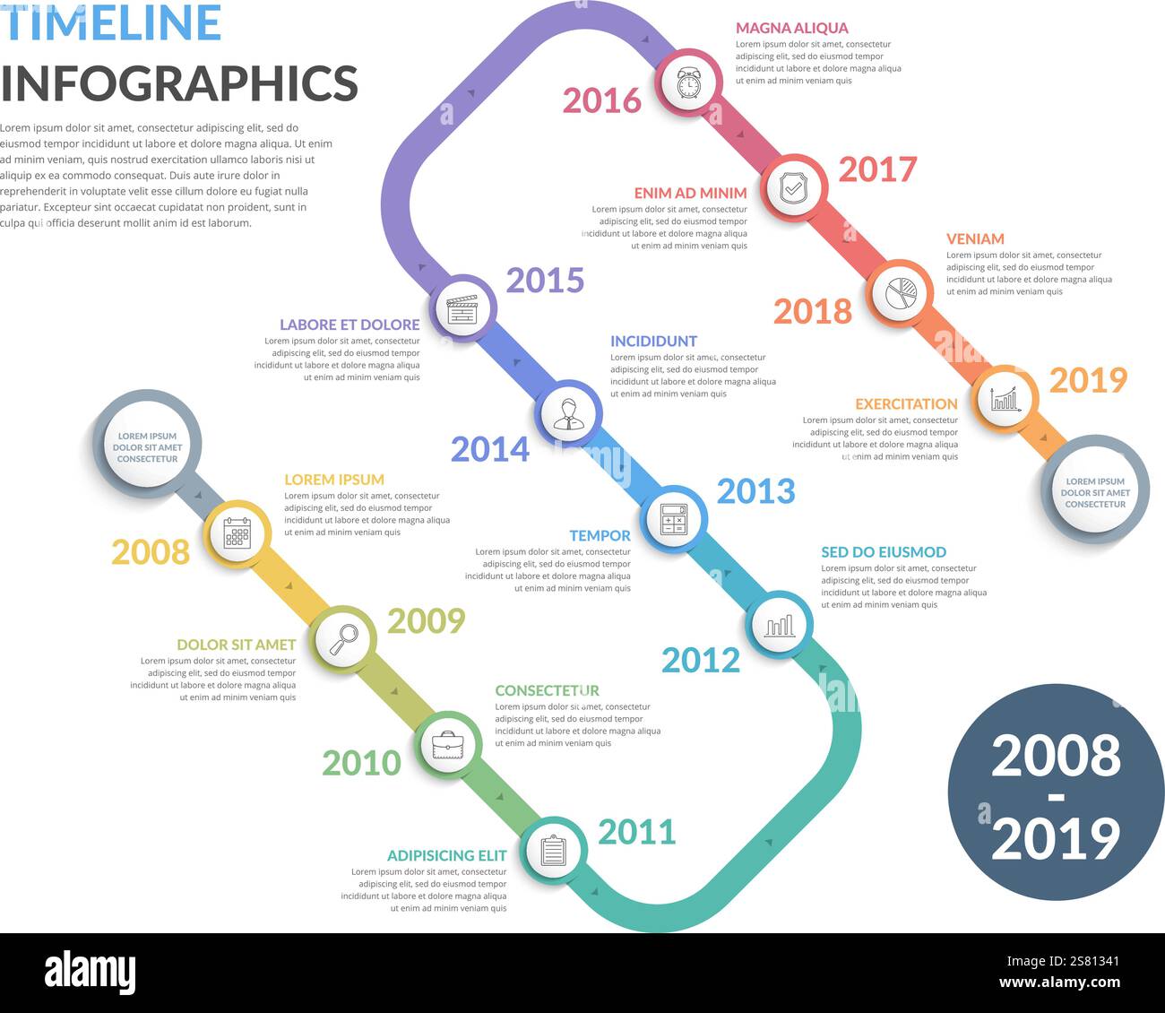 Timeline with icons, 12 elements, infographic template for web ...