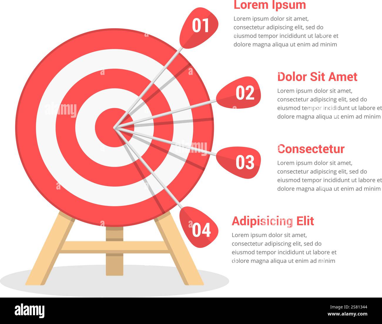 Target with four arrows, four steps to your goal, vector eps10 ...