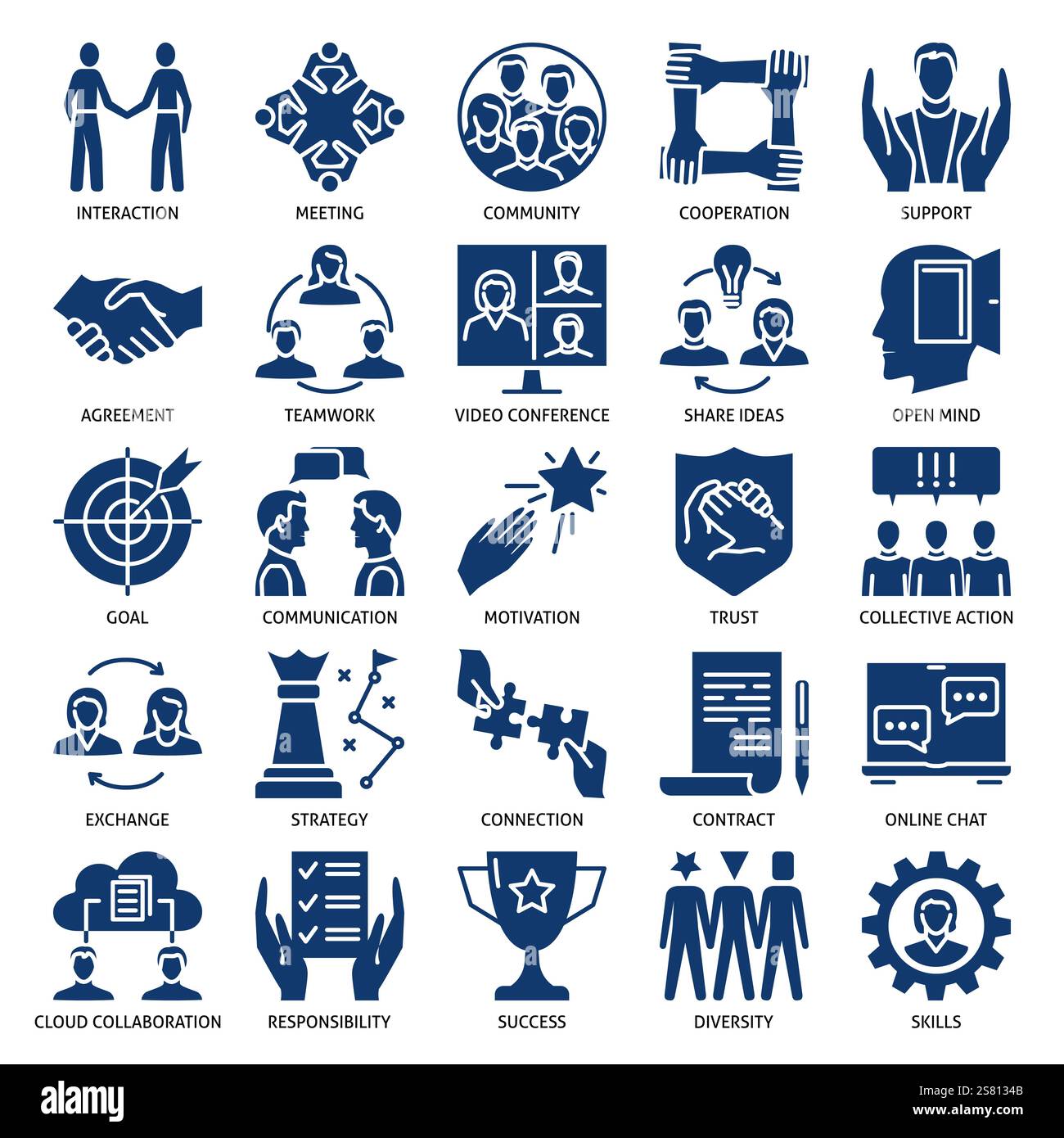 Partnership and cooperation icon set. Glyph symbols collection. Vector ...