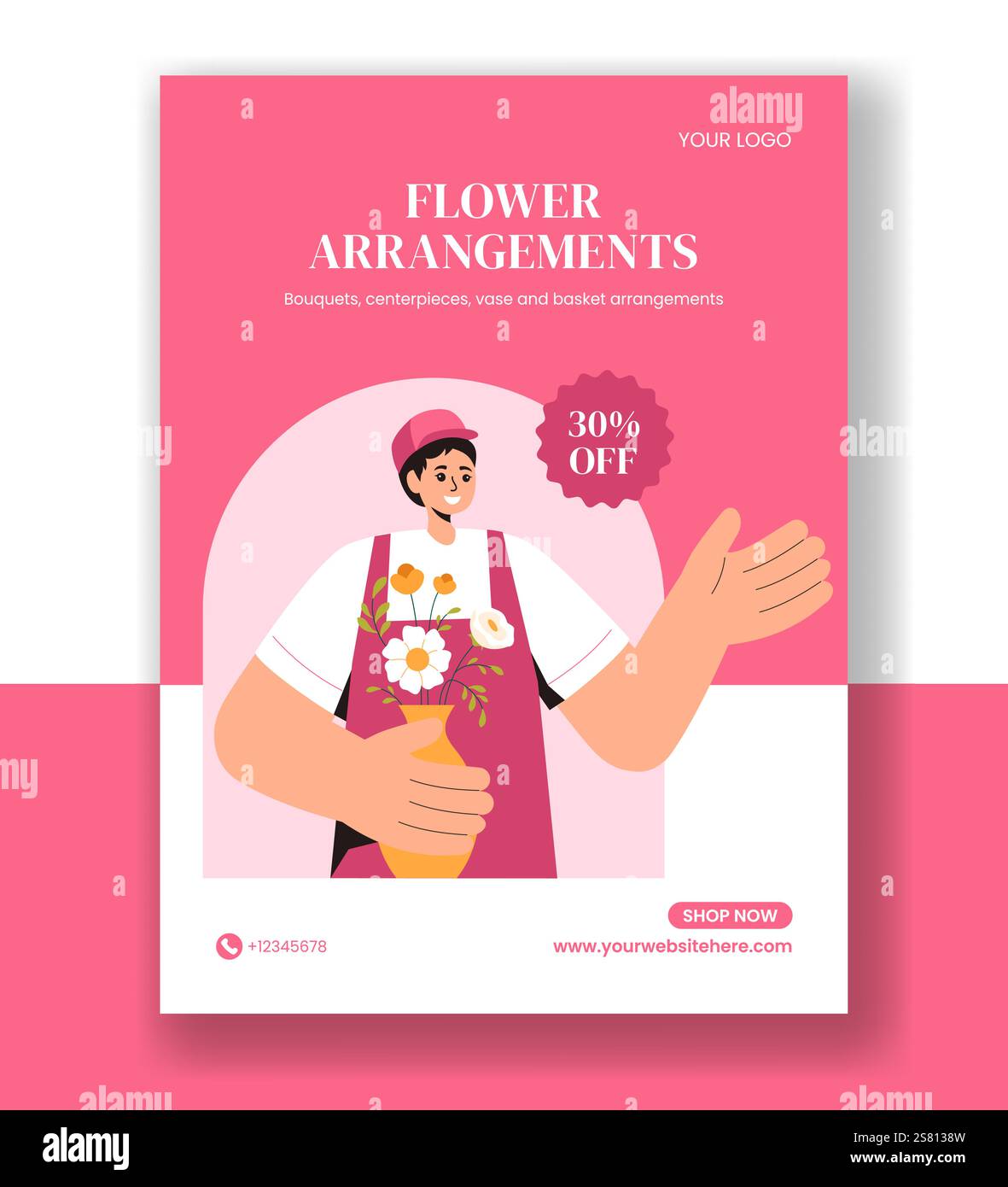 Hand-Drawn Template of a Florist Making Beautiful Bouquets for Vertical ...