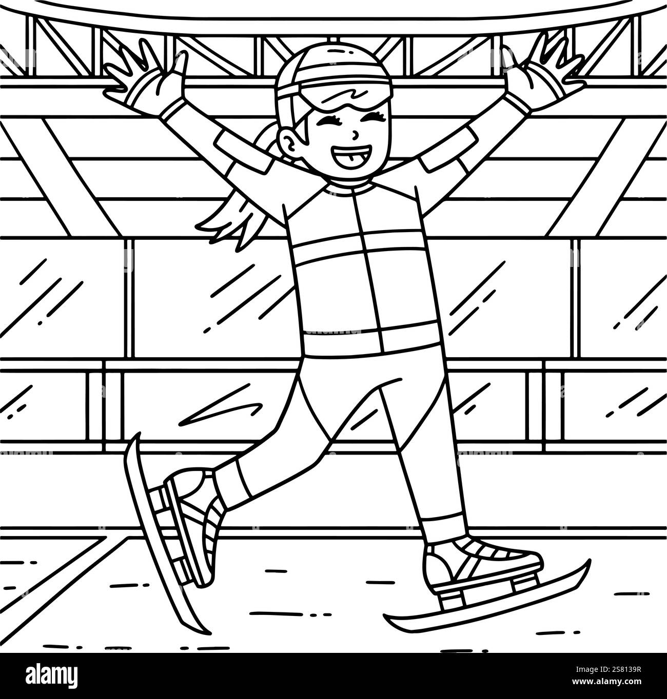 Speed Skating Female Raising Hands Coloring Page Stock Vector Image ...