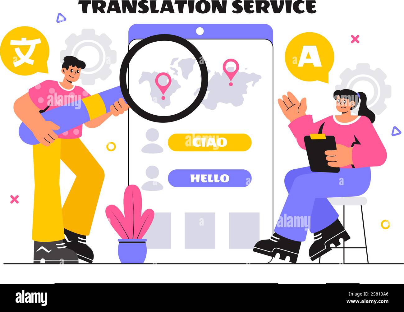 Translator Service Vector Illustration Featuring Multilanguage ...