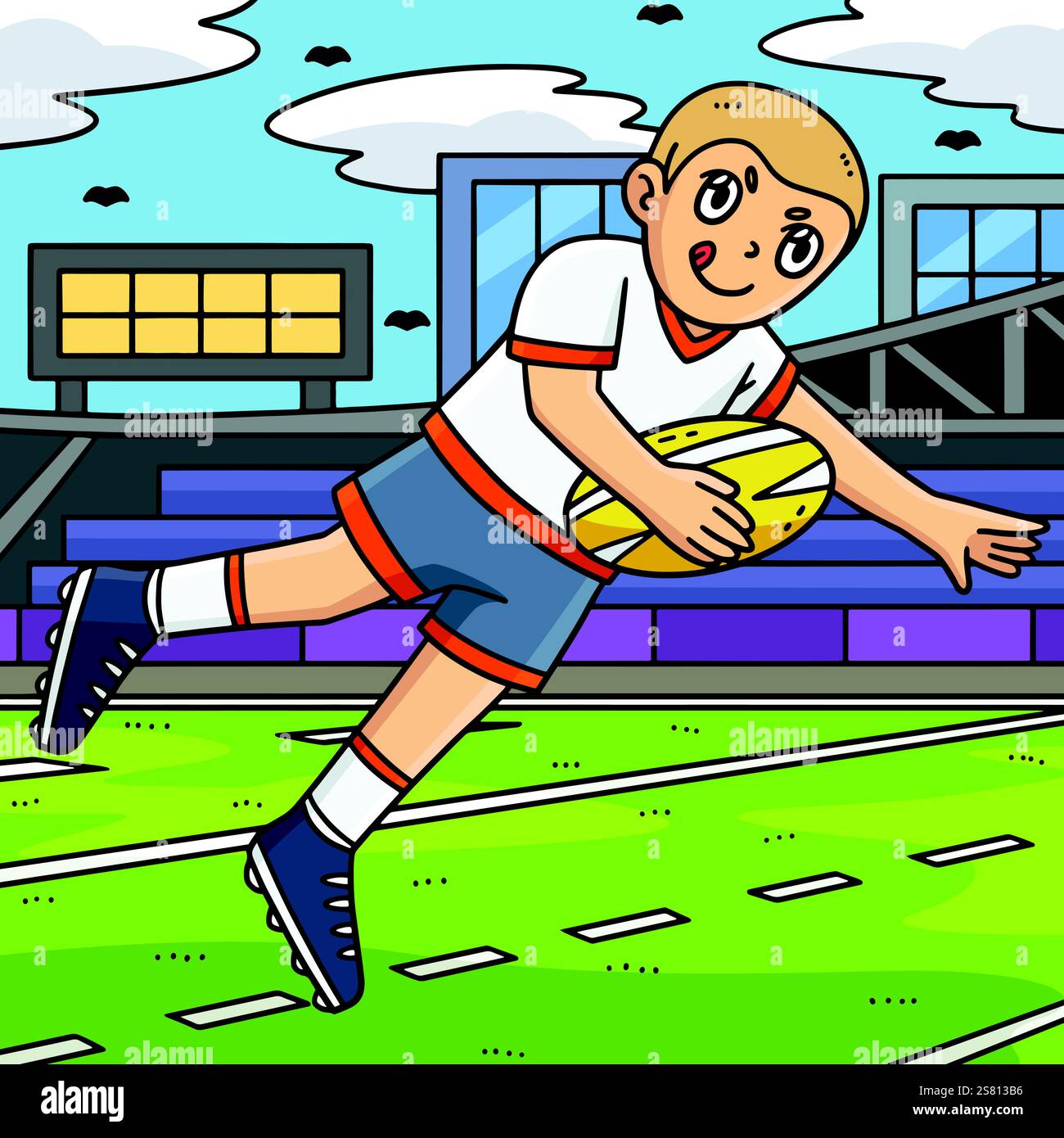 Rugby Player Trying to Score Colored Cartoon Stock Vector Image & Art ...