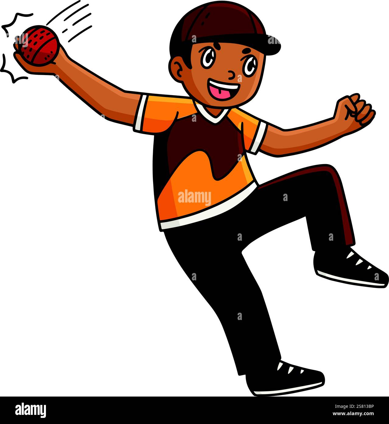 Cricket Fielder Catching the Ball Cartoon Clipart Stock Vector Image ...