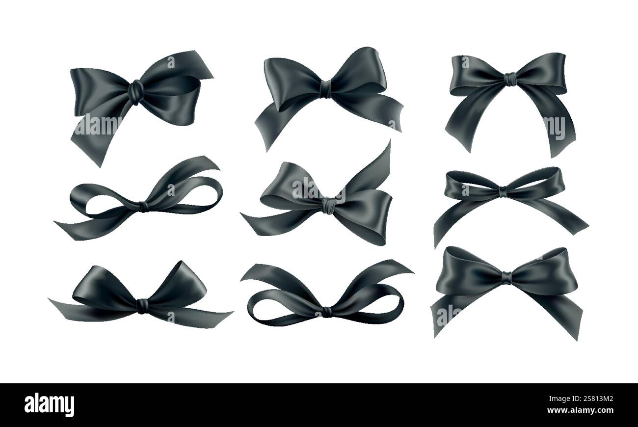 Elegant Black Bows Ribbon in Various Styles for Decorations and Designs ...