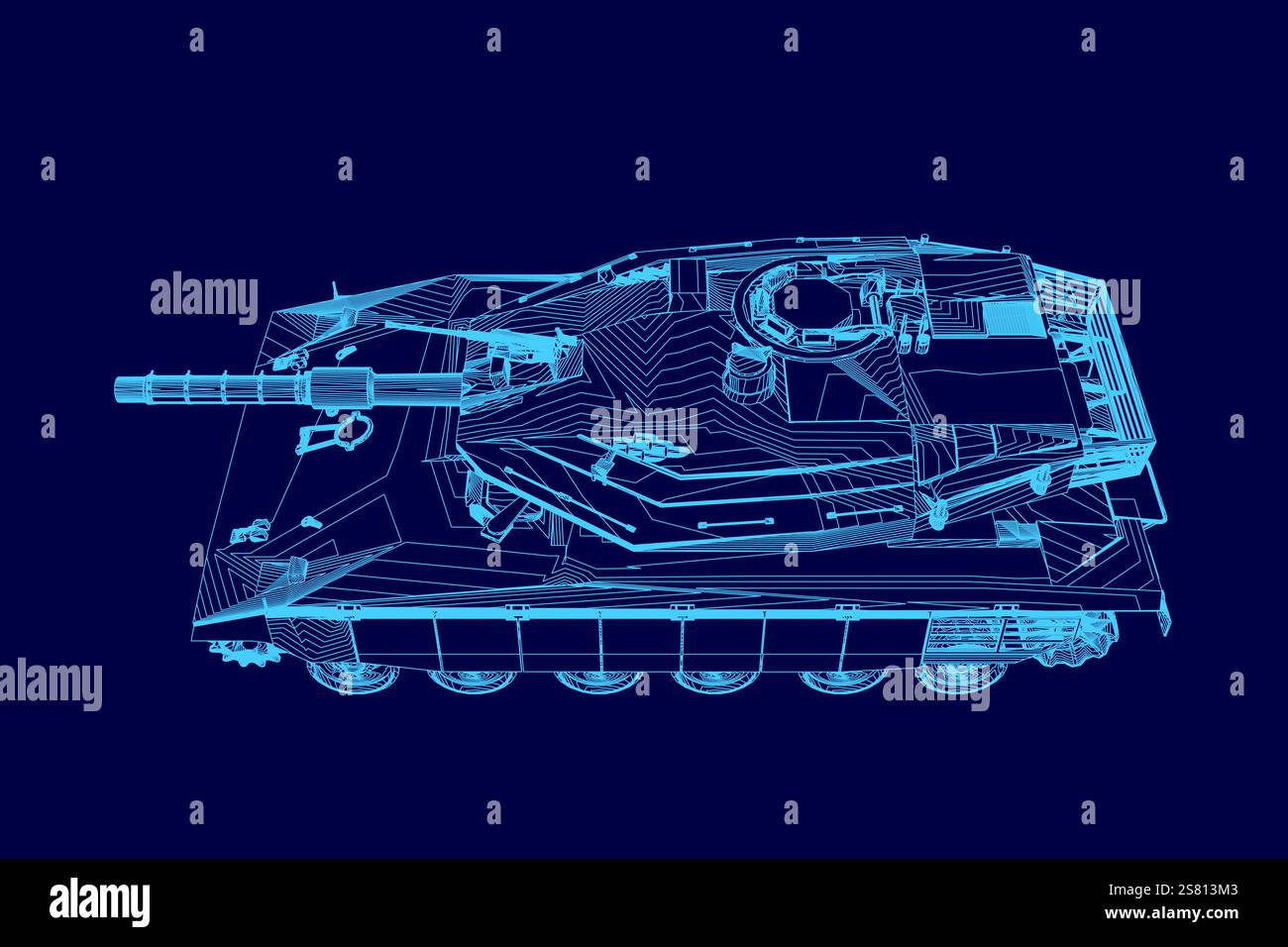 Blue tank with a gun on the front. The tank is a computer-generated ...