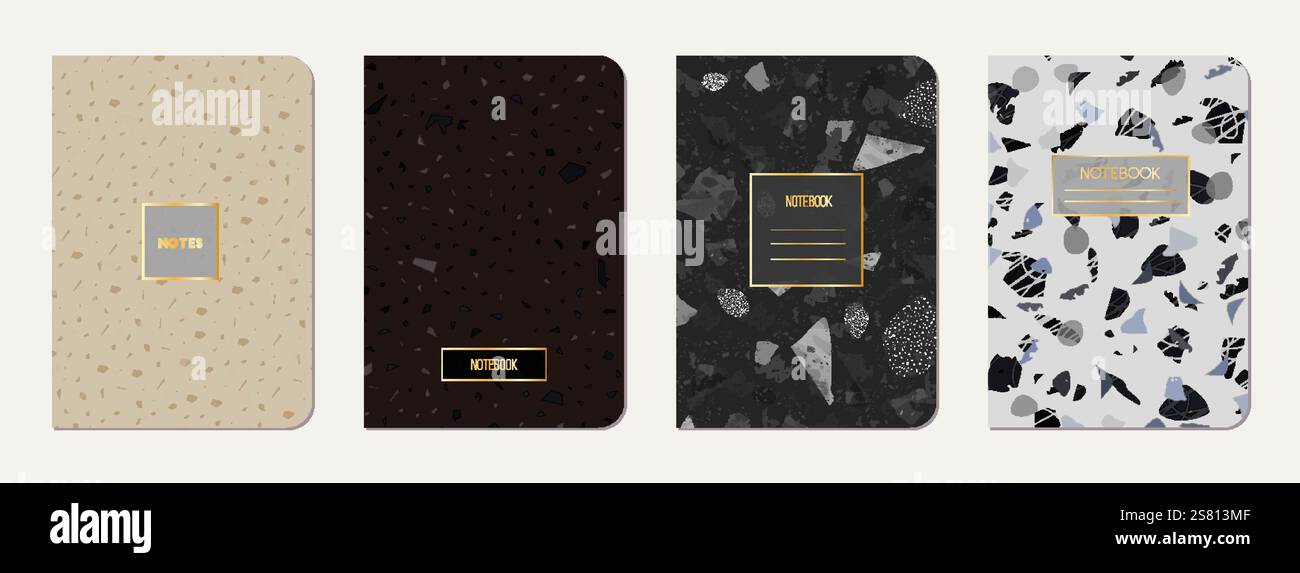 School diary cover design. Terrazzo abstract background made of natural ...