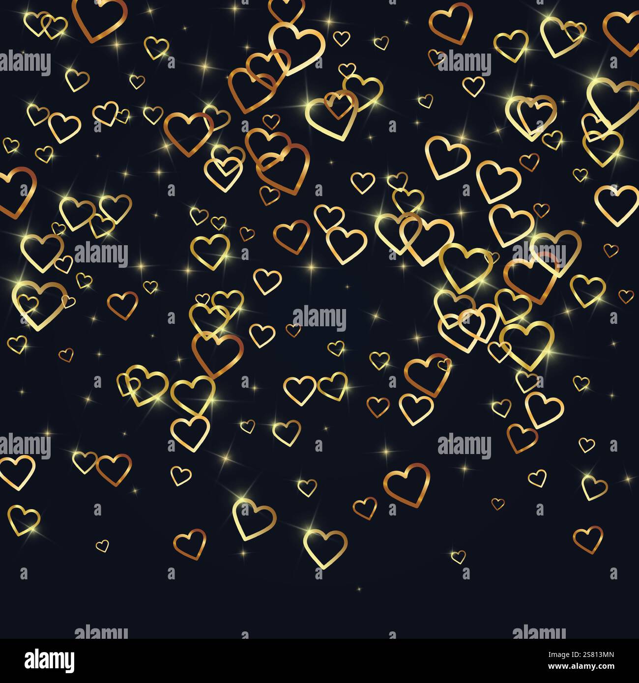 Heart confetti valentine overlay. Gold hearts scattered on black ...