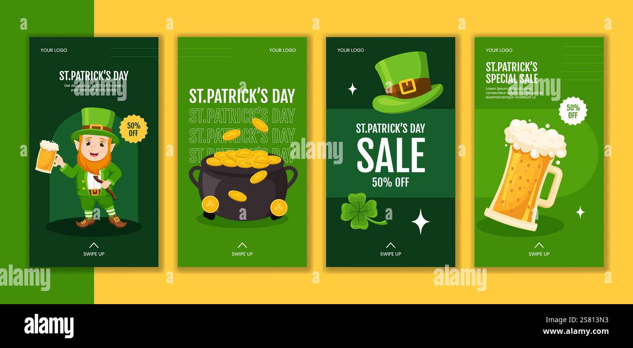 St. Patrick's Day Illustration Templates for Social Media Stories in ...