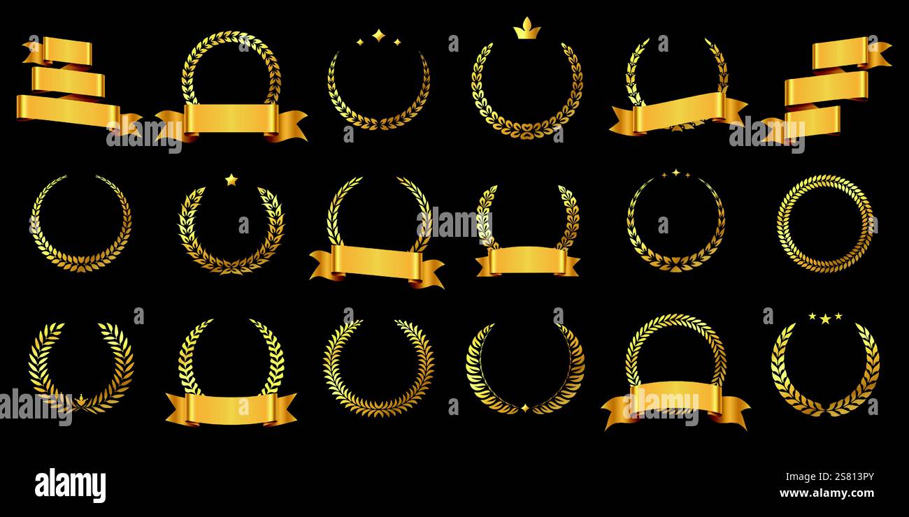 Golden laurel wreaths with ribbons. Award prize winner success ...