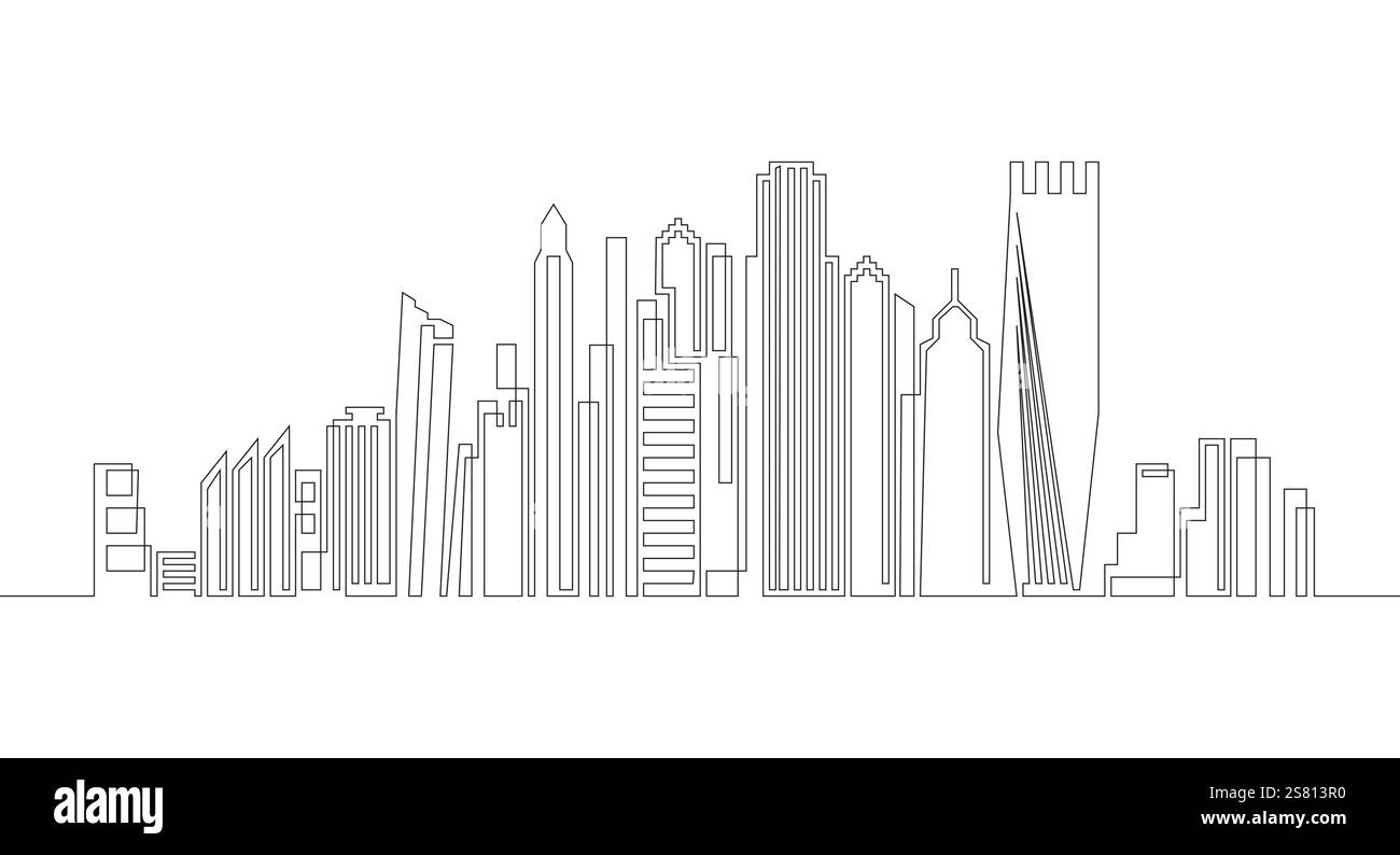 Continuous line drawing of house and residential building concept with ...