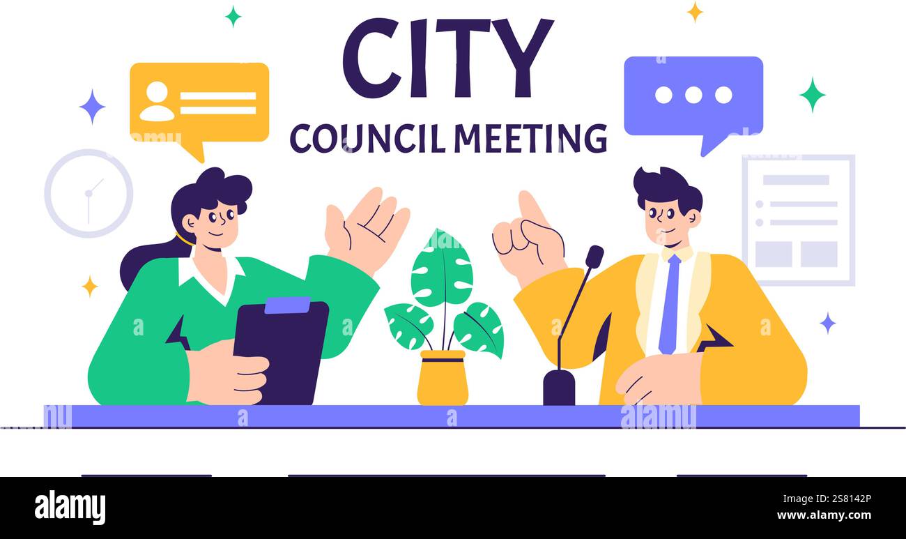 City Council Meeting Vector Illustration Featuring an Effective ...