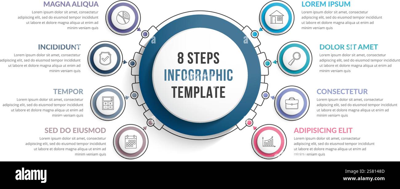 Infographic template with eight steps or options, workflow or process ...