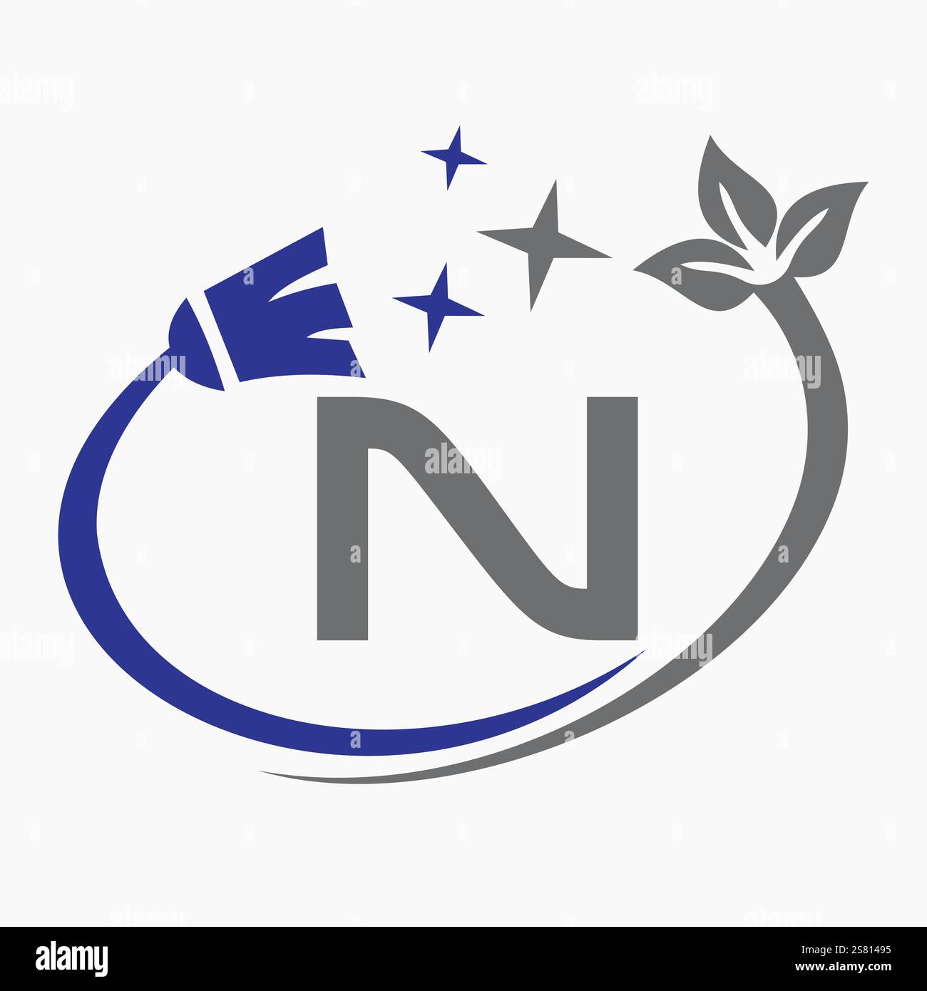 Monogram Letter N Clean Symbol Concept With Cleaning Brush Icon Vector ...