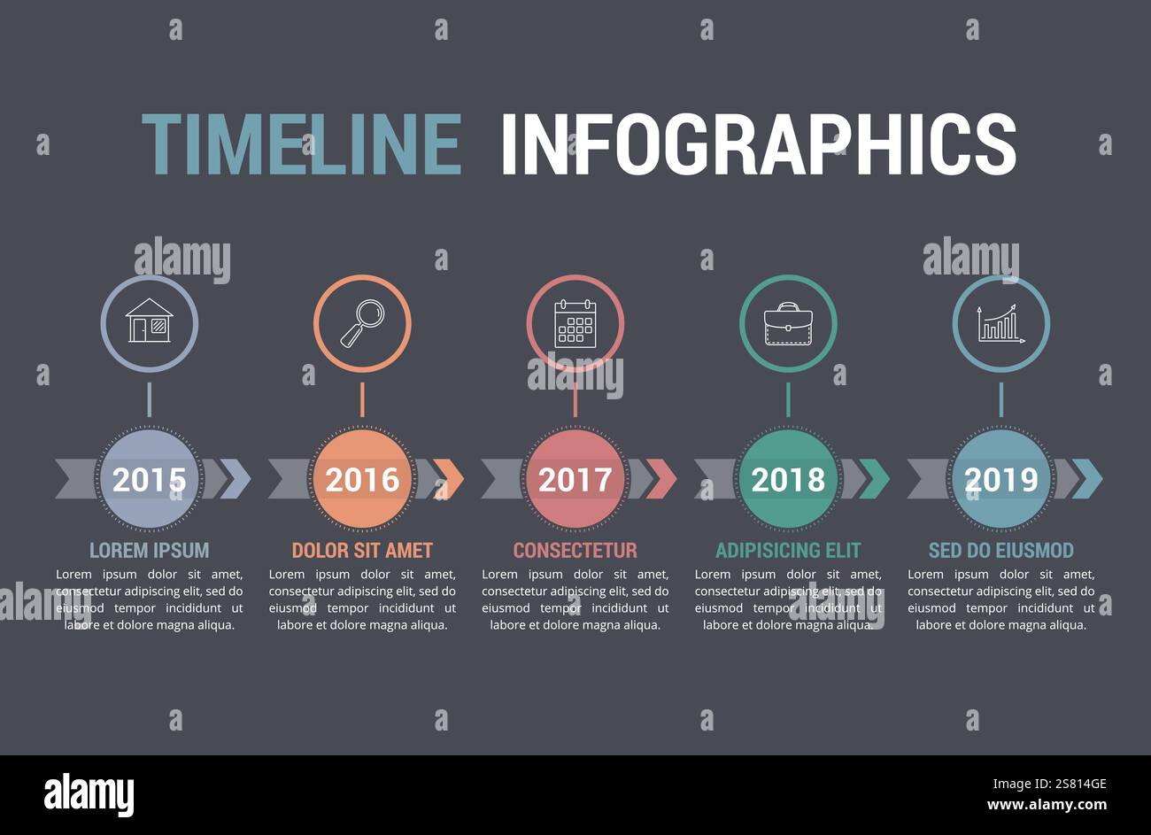Timeline infographics with arrows with 5 steps, workflow, process ...