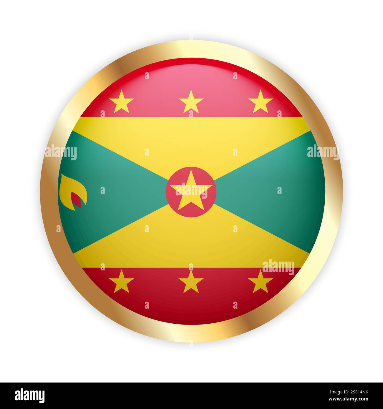 Grenada national flag button with golden frame. Grenada round badge ...