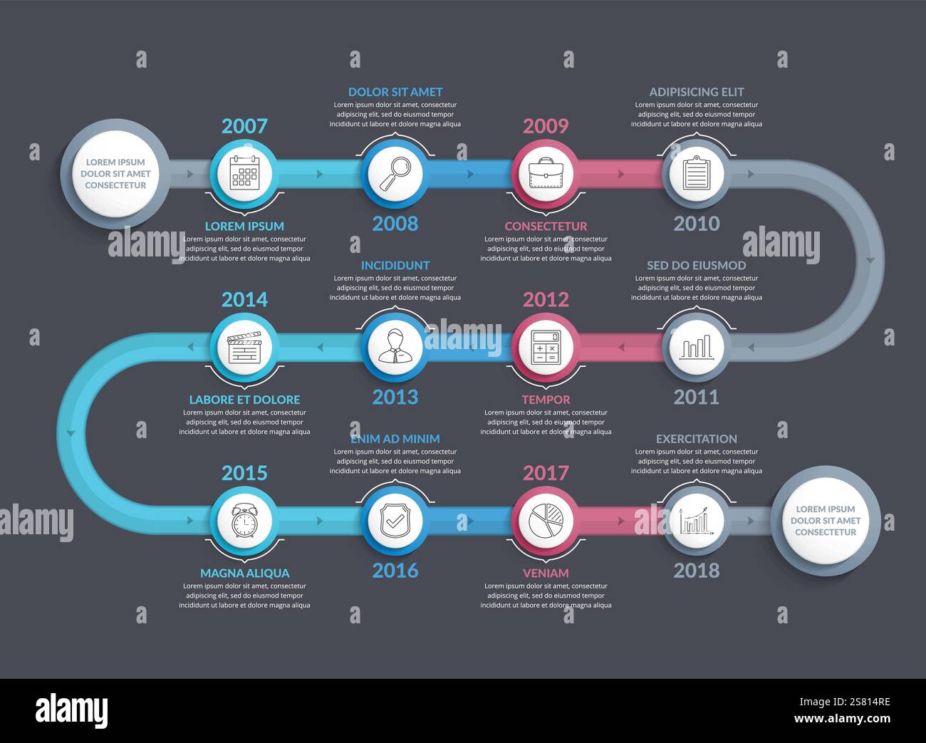 Timeline infographics template with 12 steps, workflow, process ...