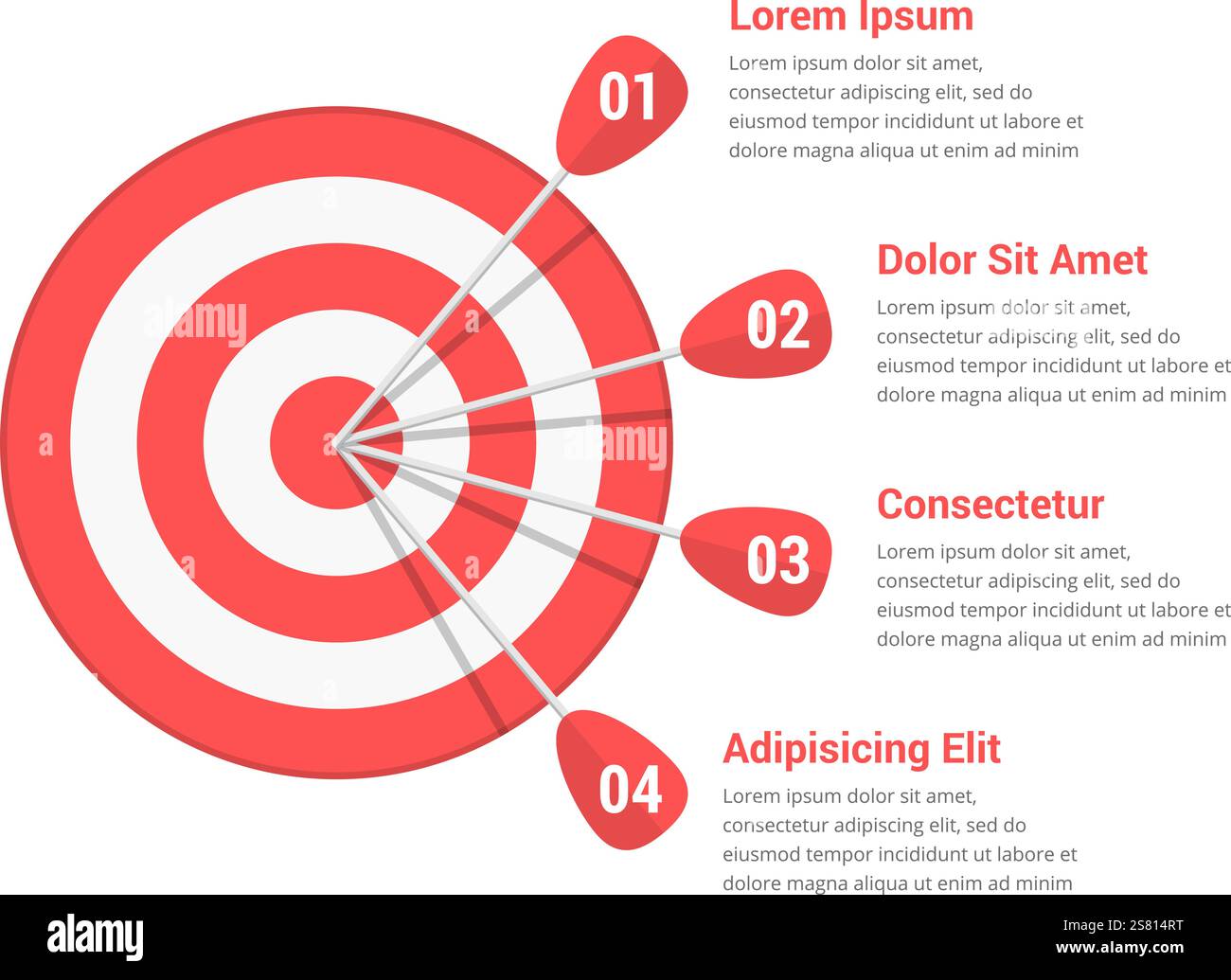 Target with four arrows with numbers and text, infographic template ...