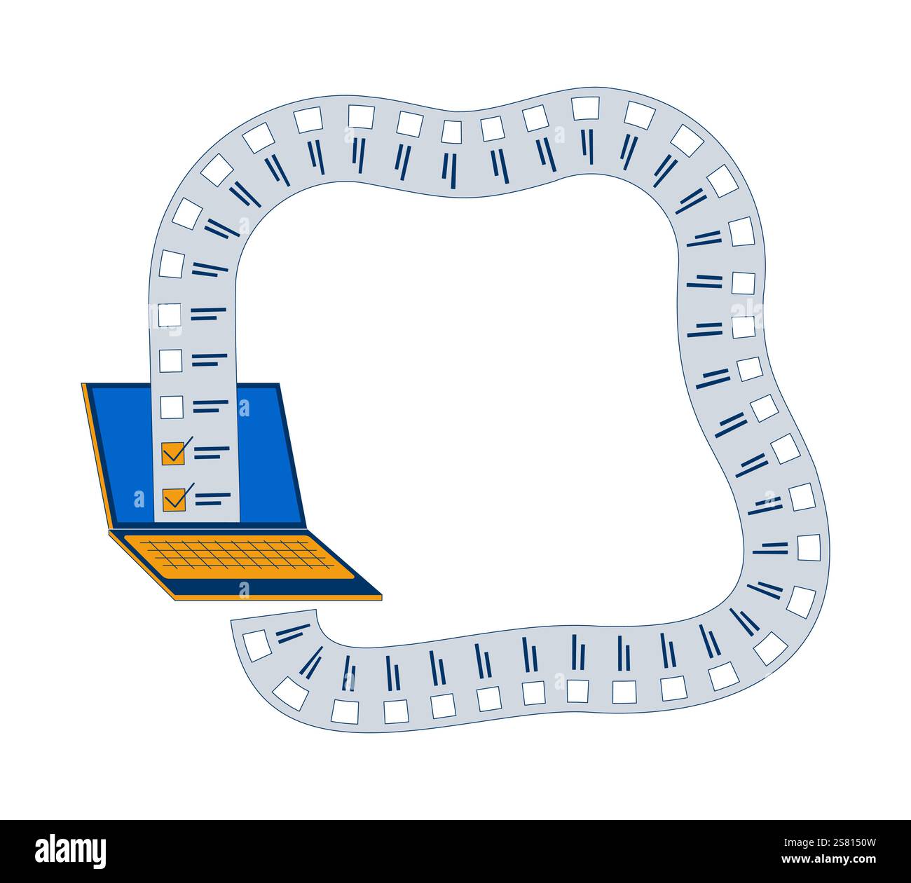 Laptop with continuity list tasks emerging 2D cartoon object Stock ...