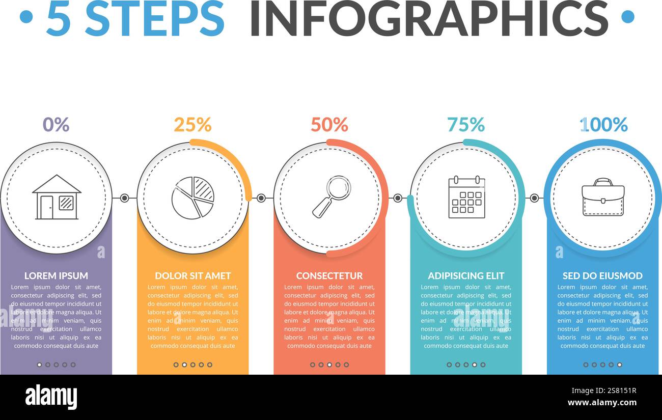 Infographic template with five round progress indicators, workflow, process chart, vector eps10 ...