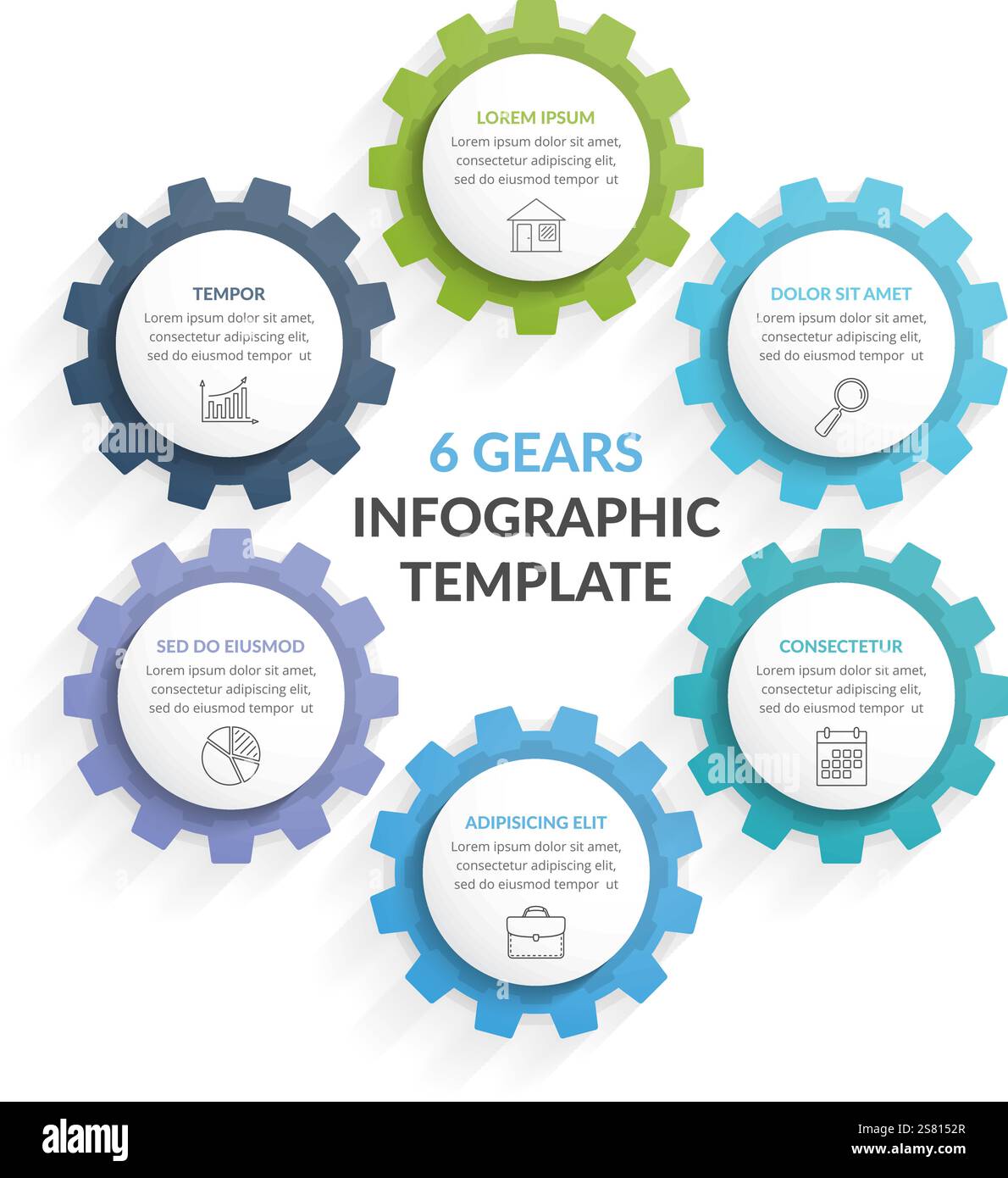 Circle diagram with six gears, vector eps10 illustration Stock Vector ...