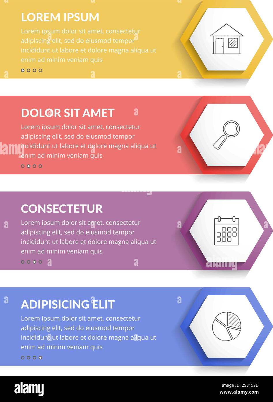Infographic template with 4 hexagons with line icons, vector eps10 ...
