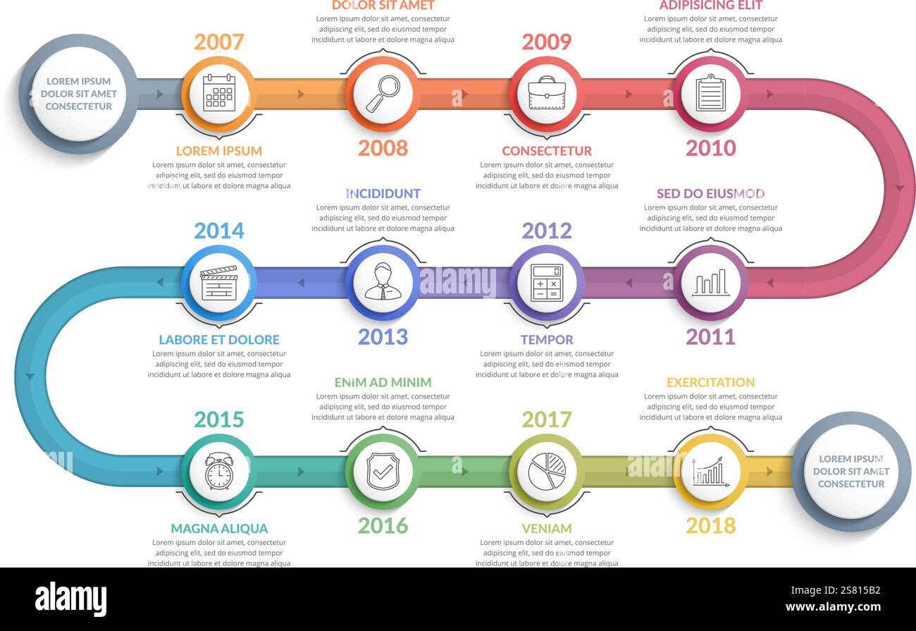 Colorful timeline infographics template with 12 steps, workflow ...