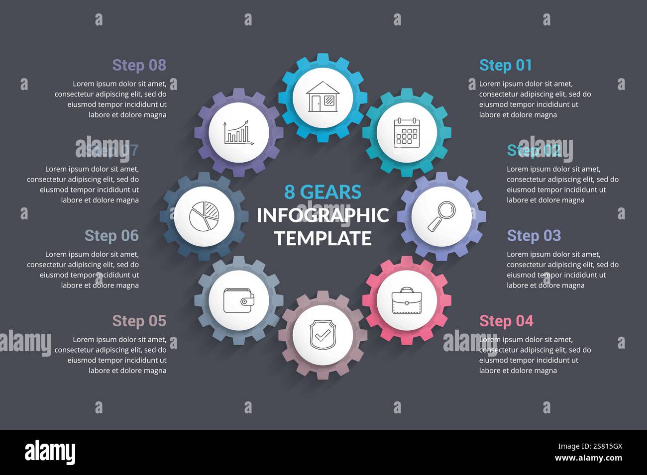 Circle diagram with eight gears, vector eps10 illustration Stock Vector ...