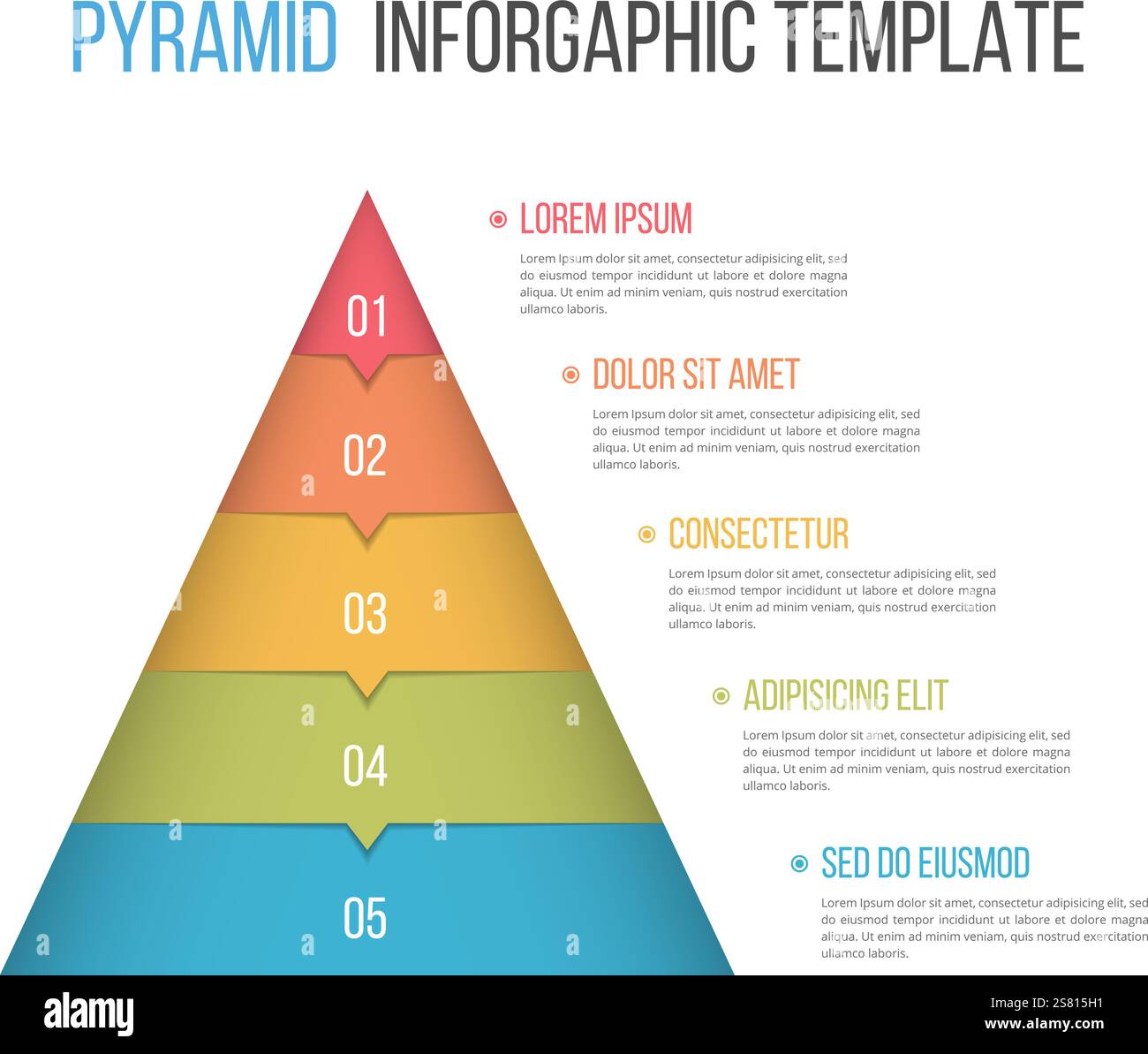 Pyramid infographic template with five elements, vector eps10 ...