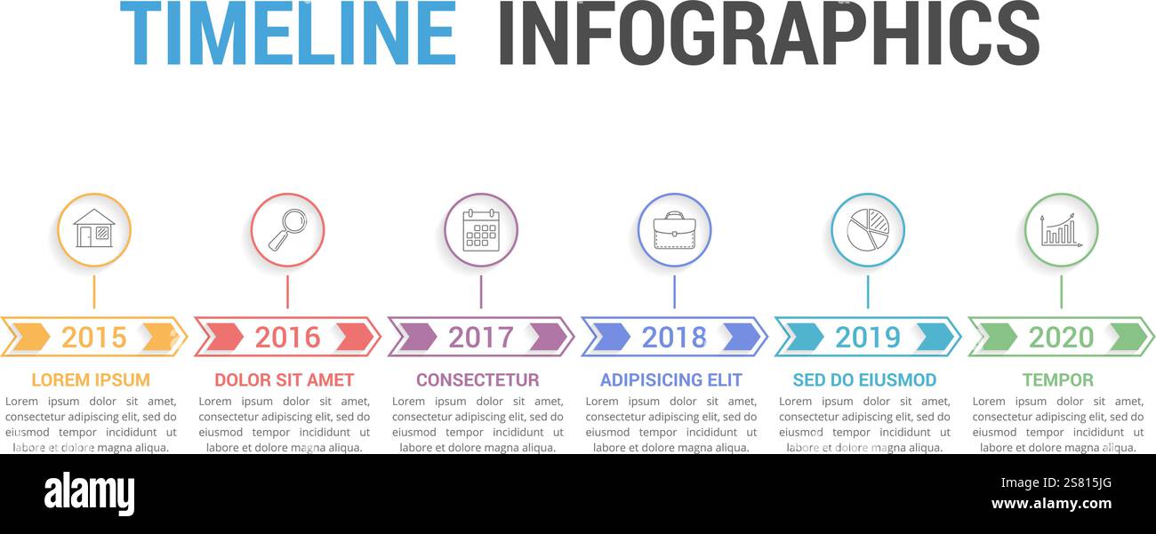 Timeline infographics with arrows with 6 steps, vector eps10 ...