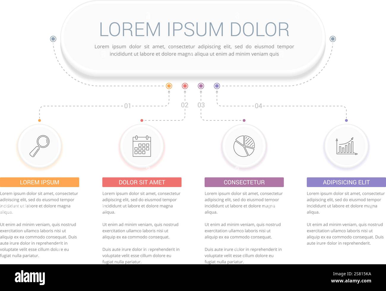 Infographic template with main title and 4 steps or options, workflow ...