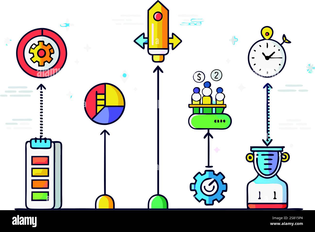 Infographic design with vertical timeline illustrating various stages ...