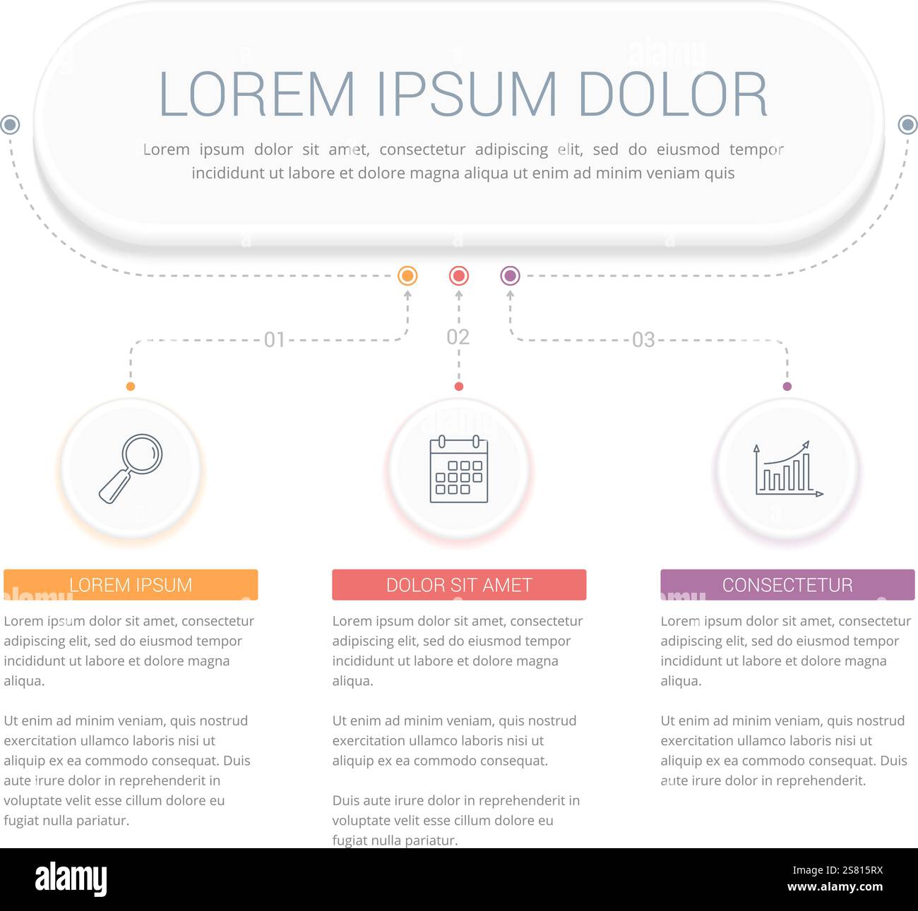 Infographic template with main title and 3 steps or options, workflow ...