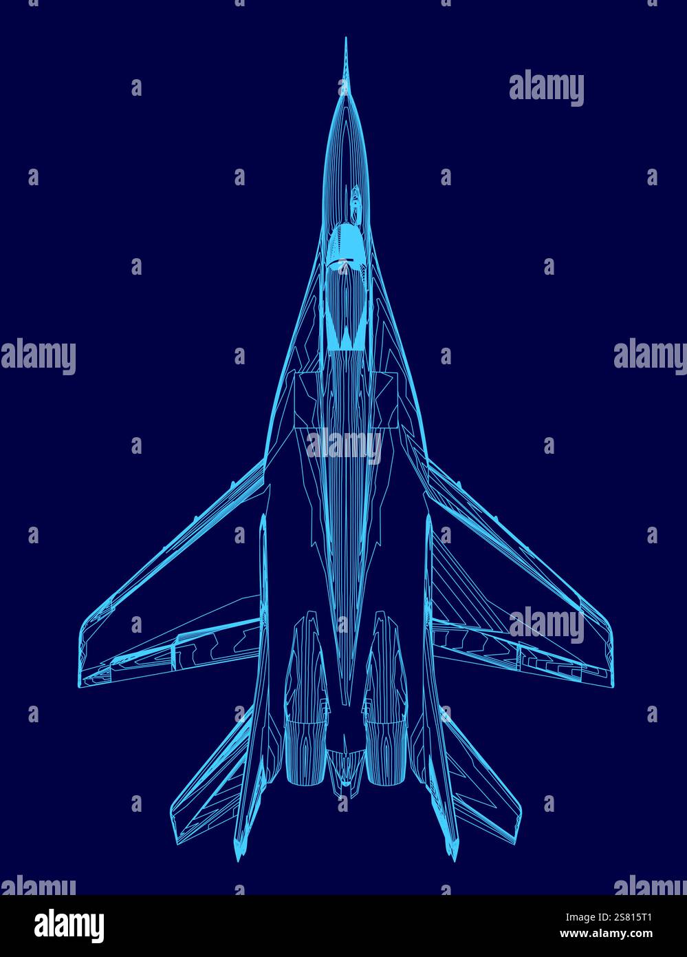 Blue jet is shown in a blue background. The jet is in the middle of the ...