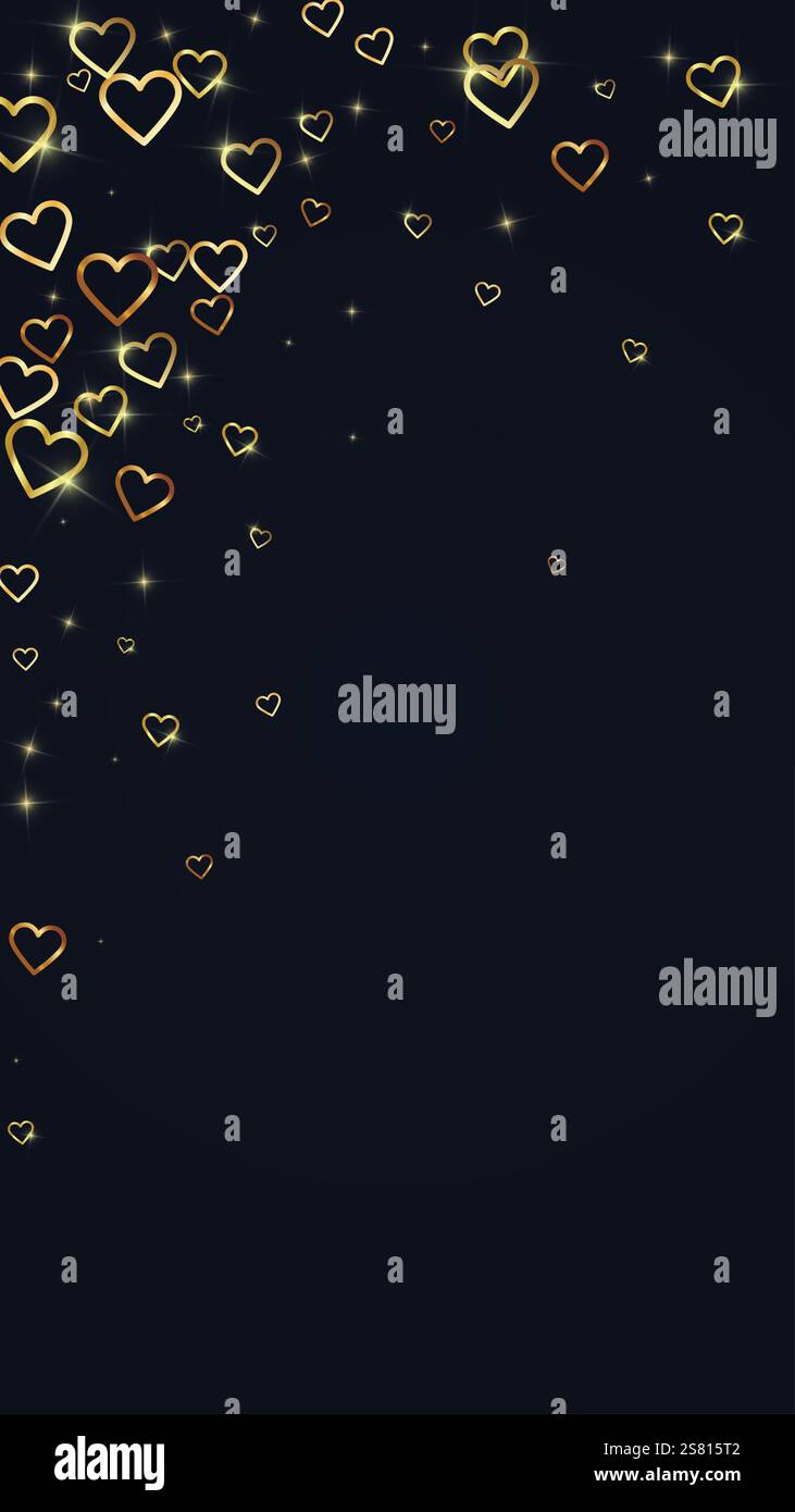 Valentine hearts, flying, falling down, floating. Gold hearts scattered ...