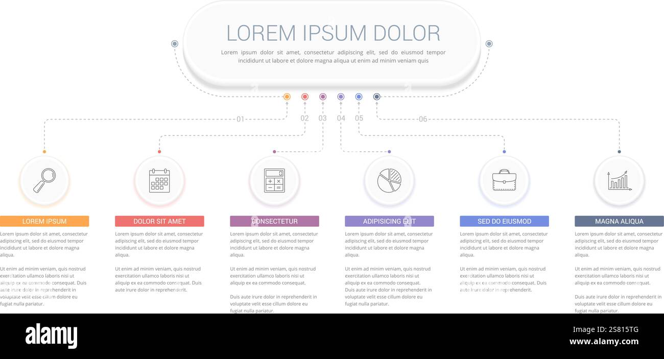 Infographic template with main title and 6 steps or options, workflow ...