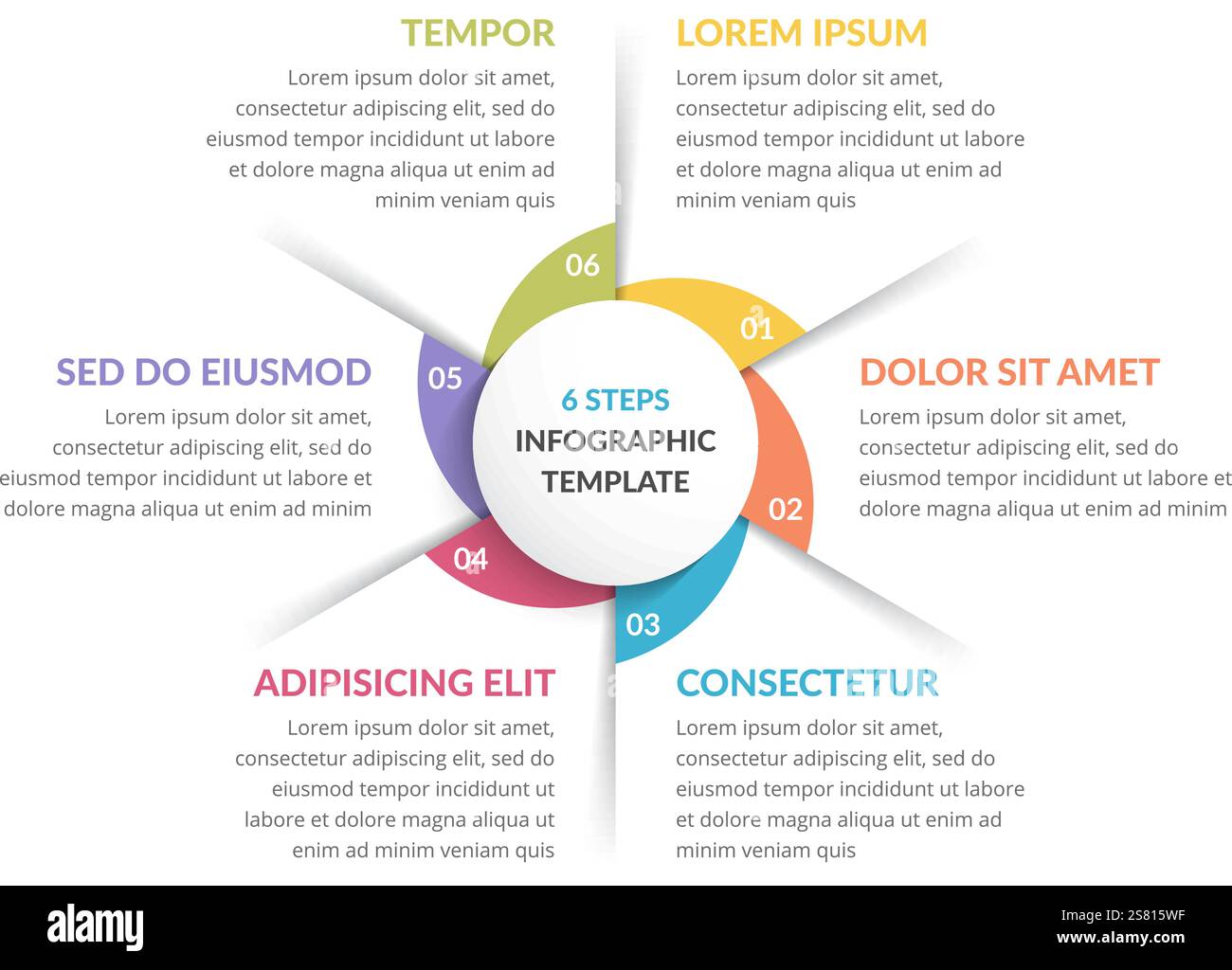 Circle diagram template with six steps or options, process chart ...