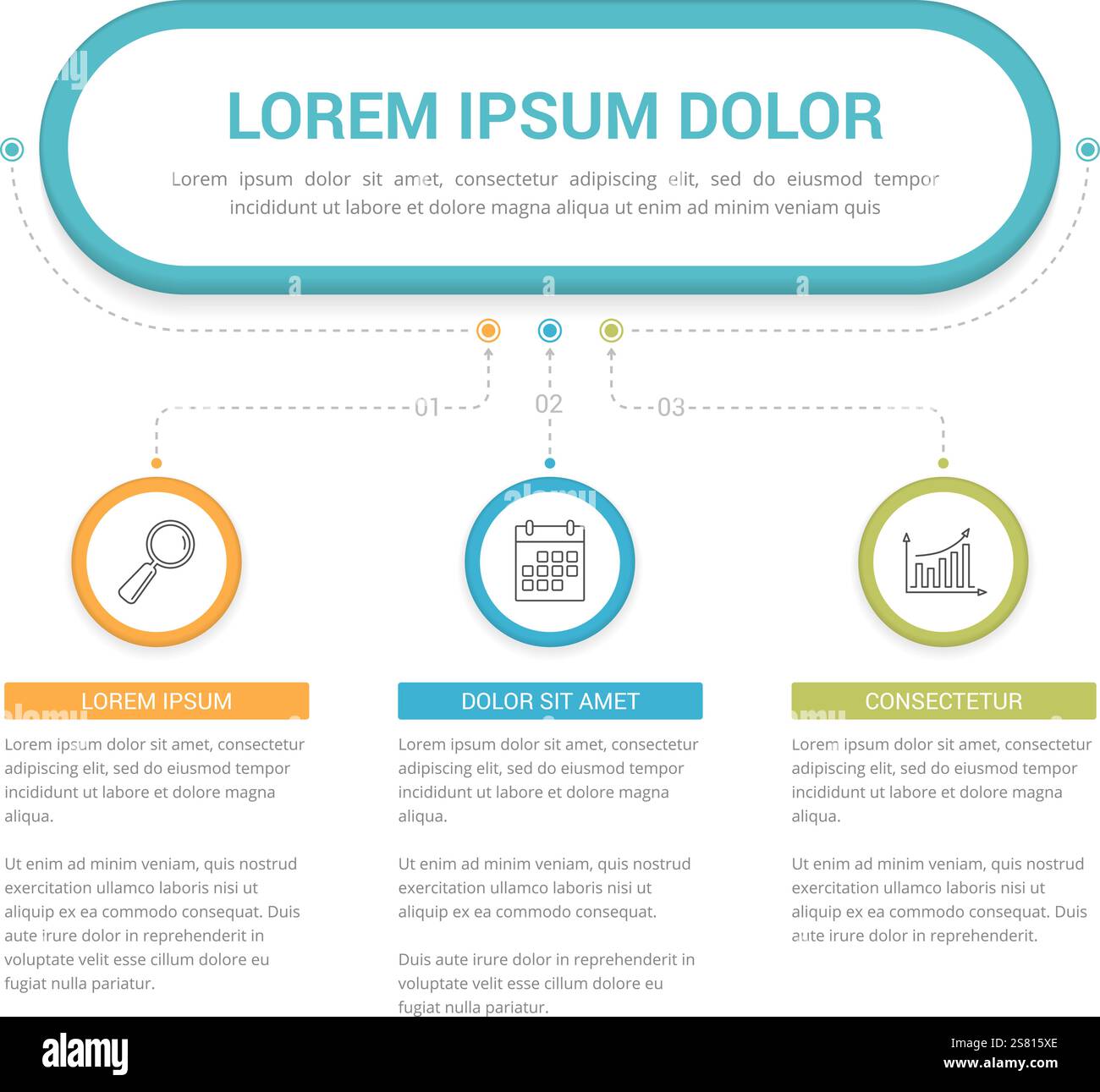 Infographic template with main title and 3 steps or options, workflow ...