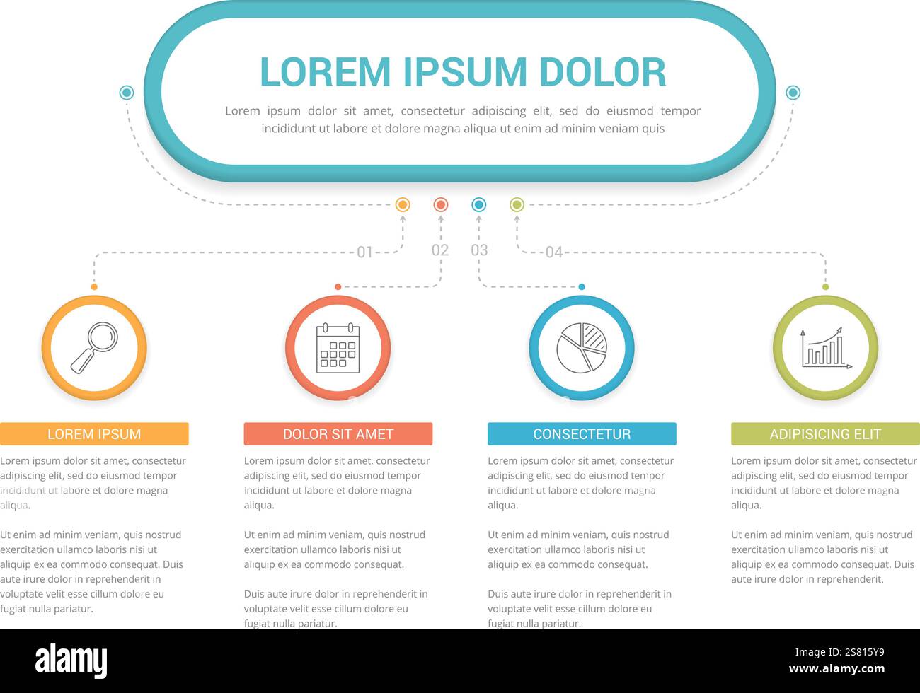 Infographic template with main title and 4 steps or options, workflow, process chart, vector ...