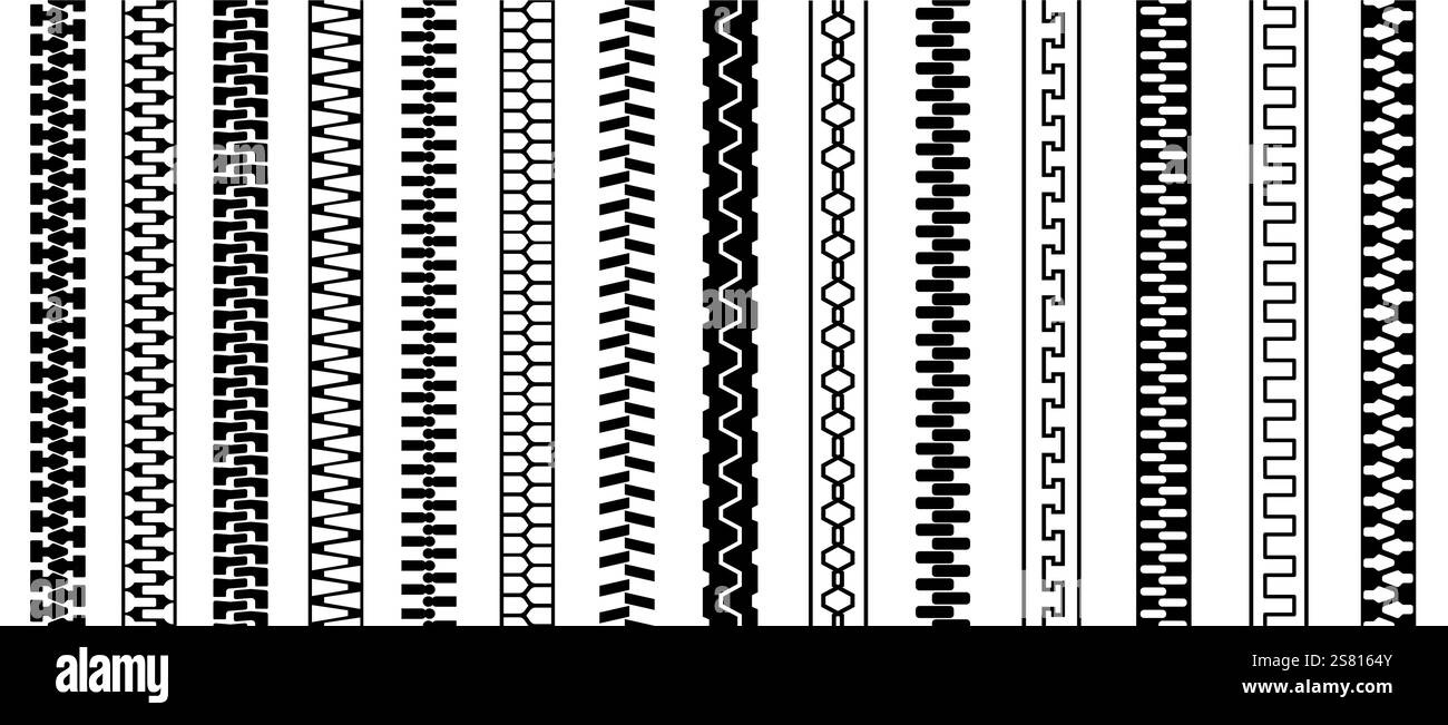Zippers set. Seamless patterns with zipper teeth, doodle sewing ...