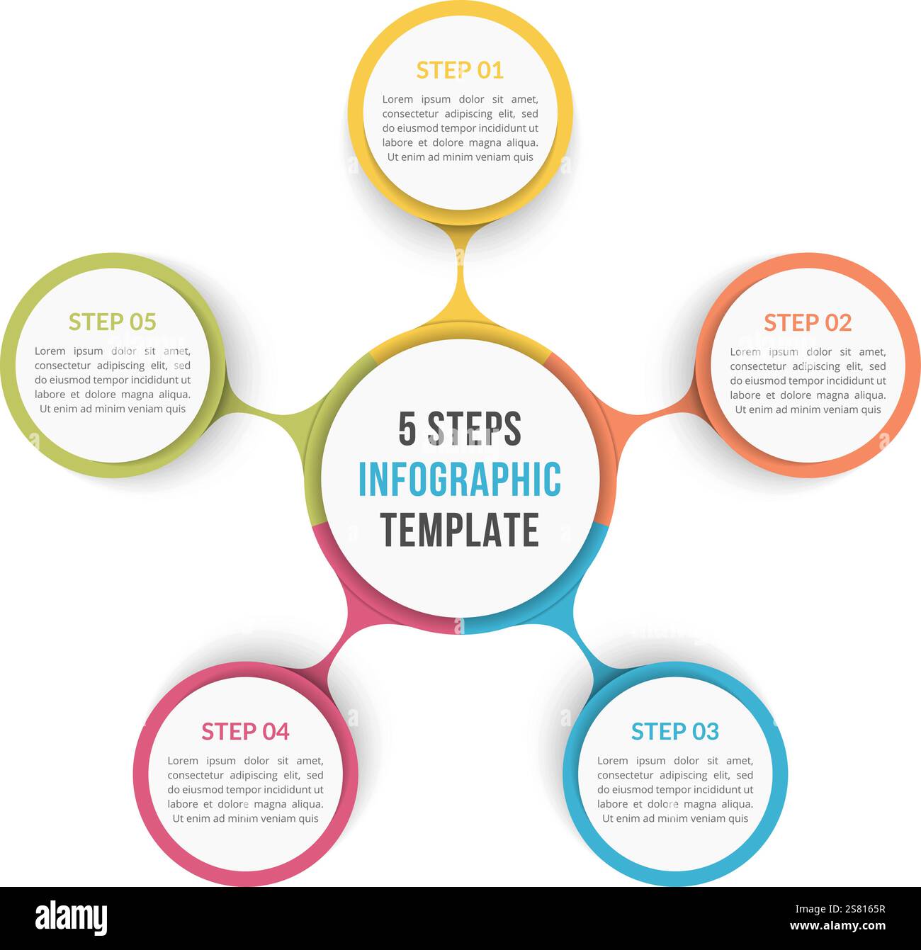 Circle infographic template with five steps or options, process chart ...