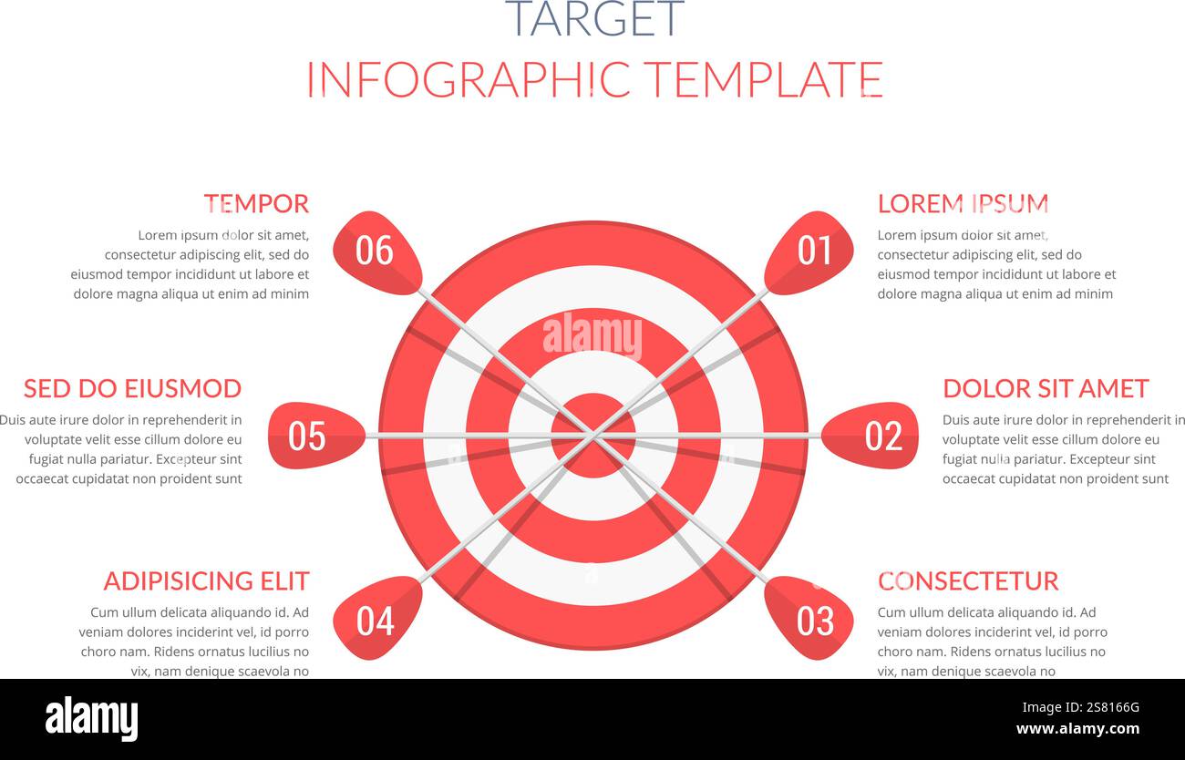 Target with six arrows with numbers and text, infographic template ...