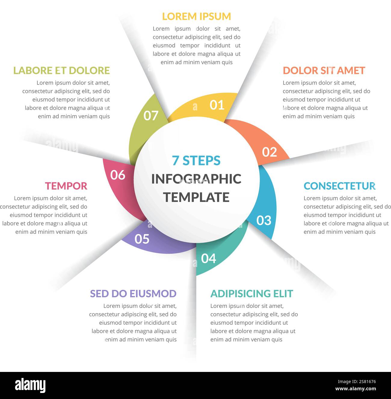 Circle diagram template with seven steps or options, process chart ...