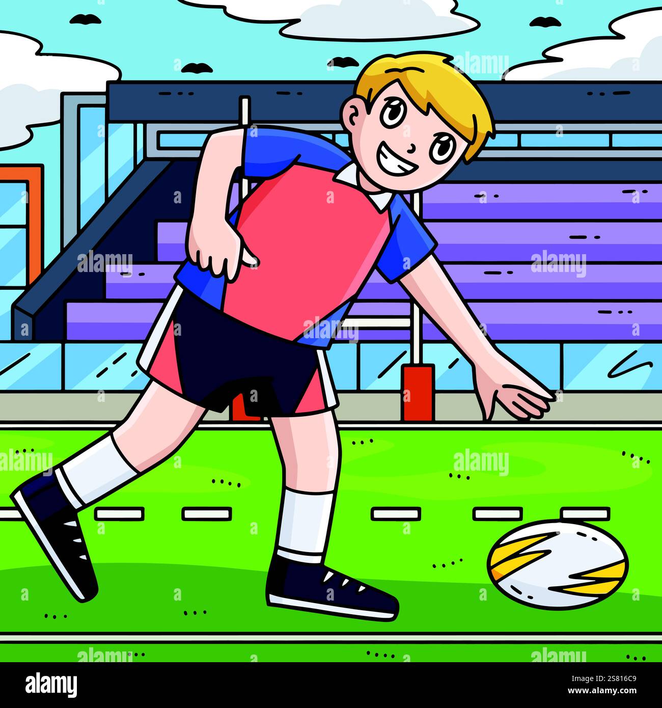 Rugby Player Picking Up the Ball Colored Cartoon Stock Vector Image ...