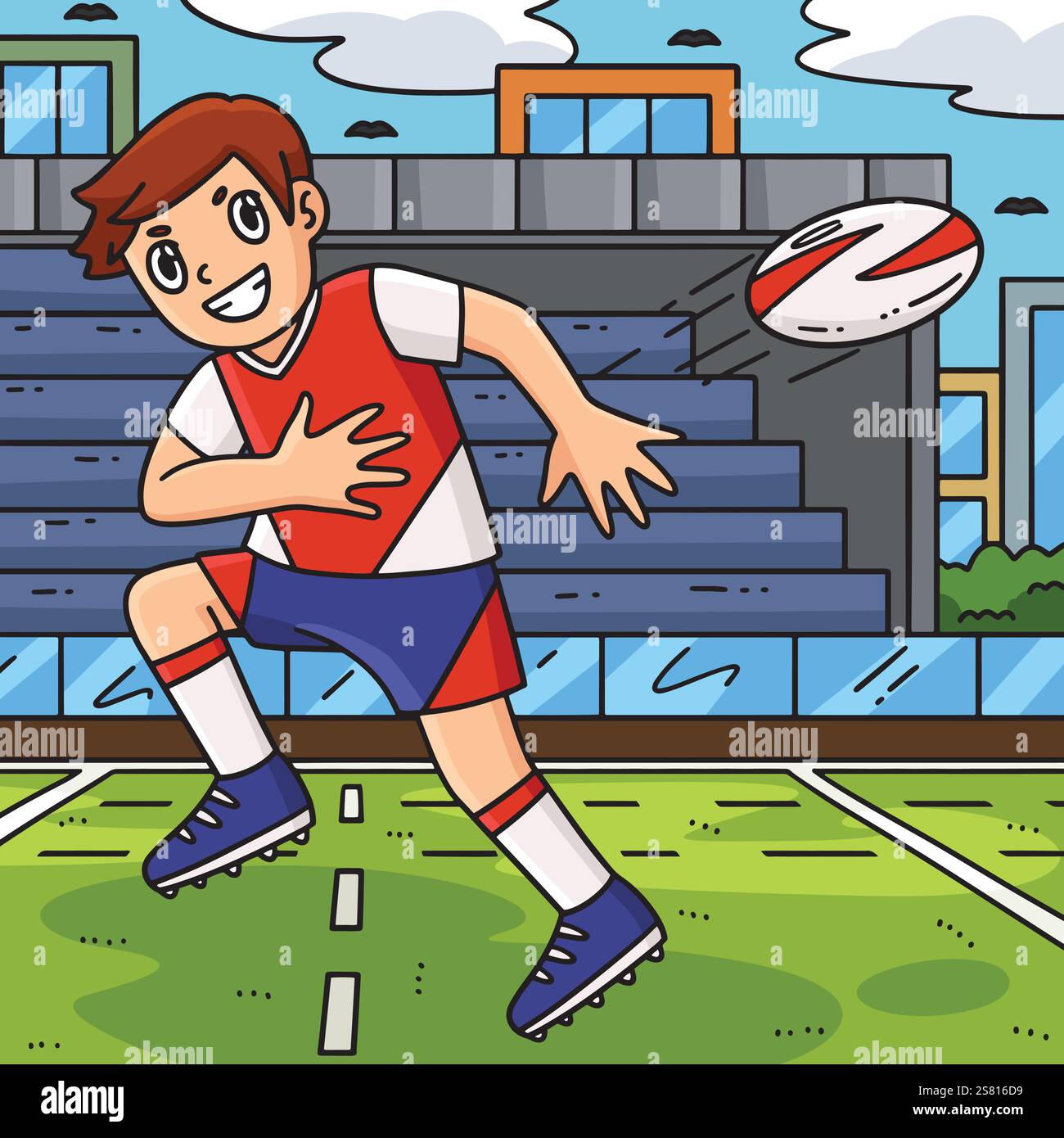 Rugby Player Passing the Ball Backwards Colored Stock Vector Image ...