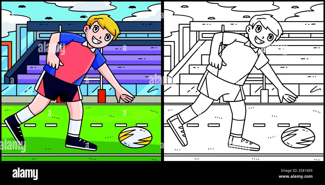 Rugby Player Picking Up the Ball Illustration Stock Vector Image & Art ...