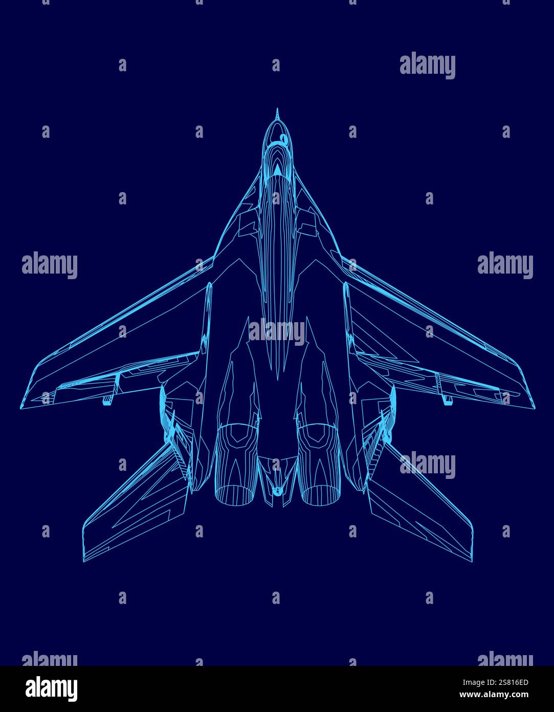 Blue jet is shown in a blue background. The jet is a fighter jet and is ...