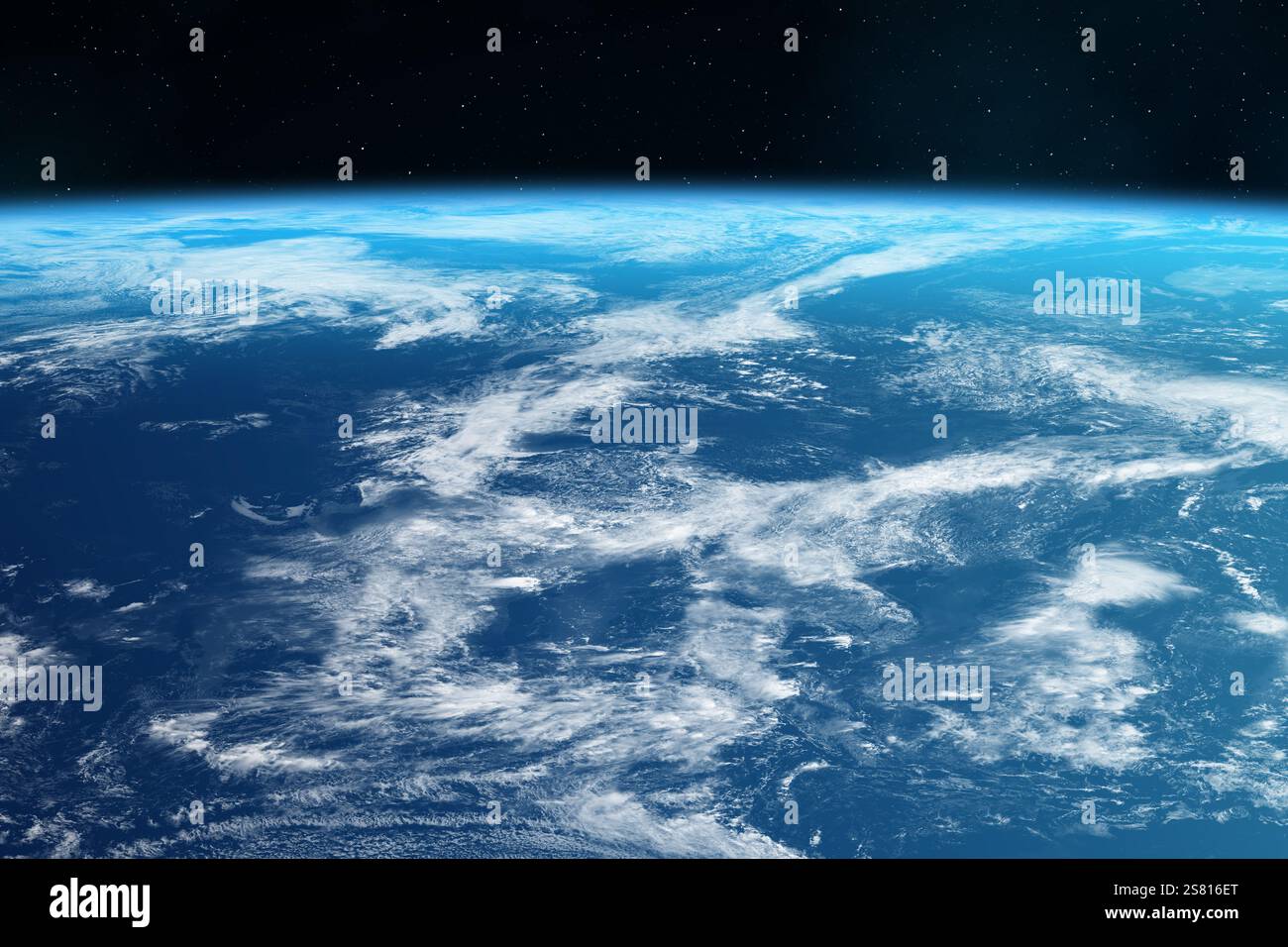 Earth with world ocean and clouds in outer space on a starry sky ...
